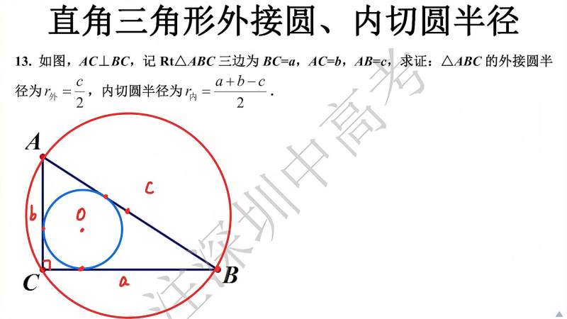 直角三角形外接圆、内切圆半径公式 教育 在线教育 好看视频